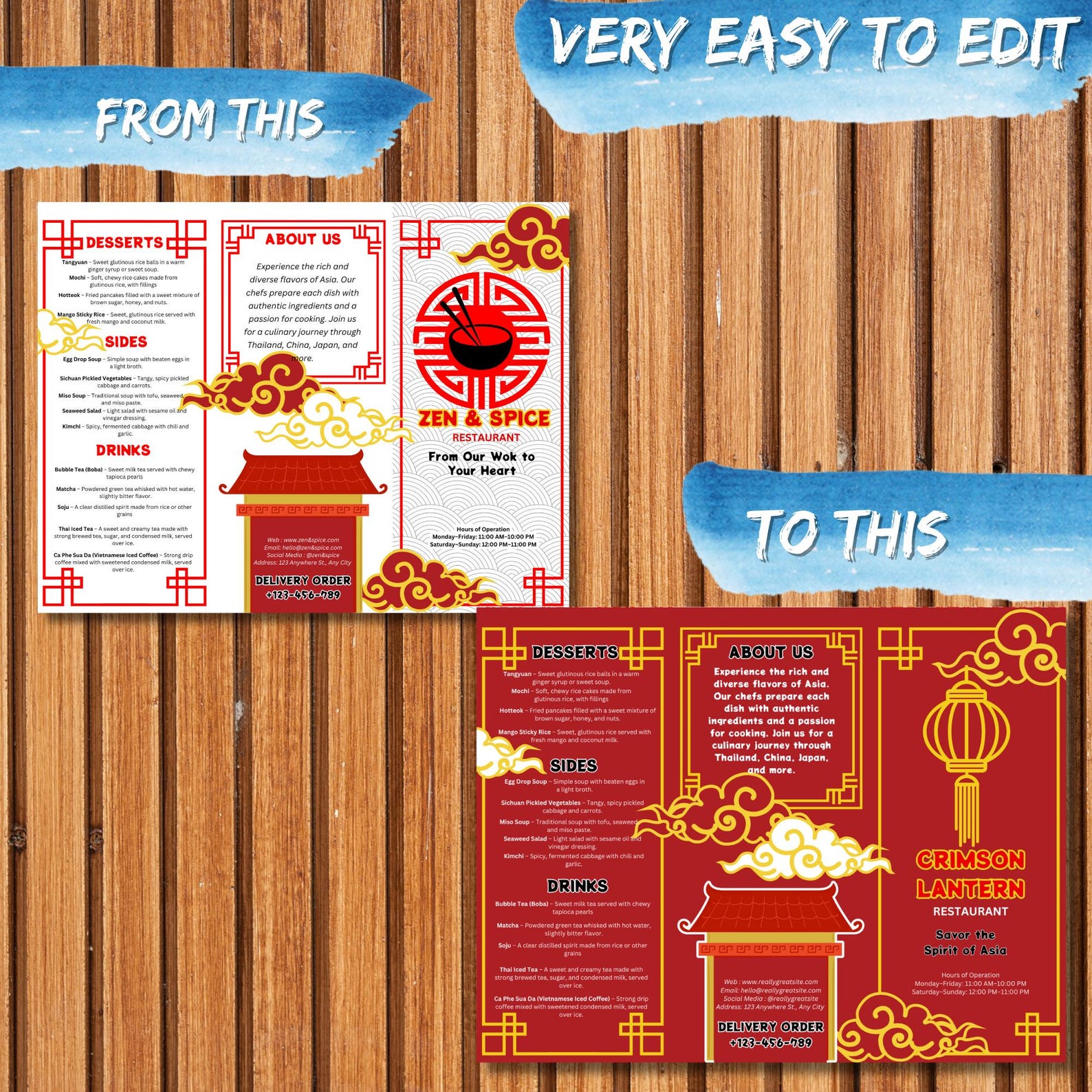 Asian Restaurant Menu Design - Trifold Template. Editable Premade Canva ...