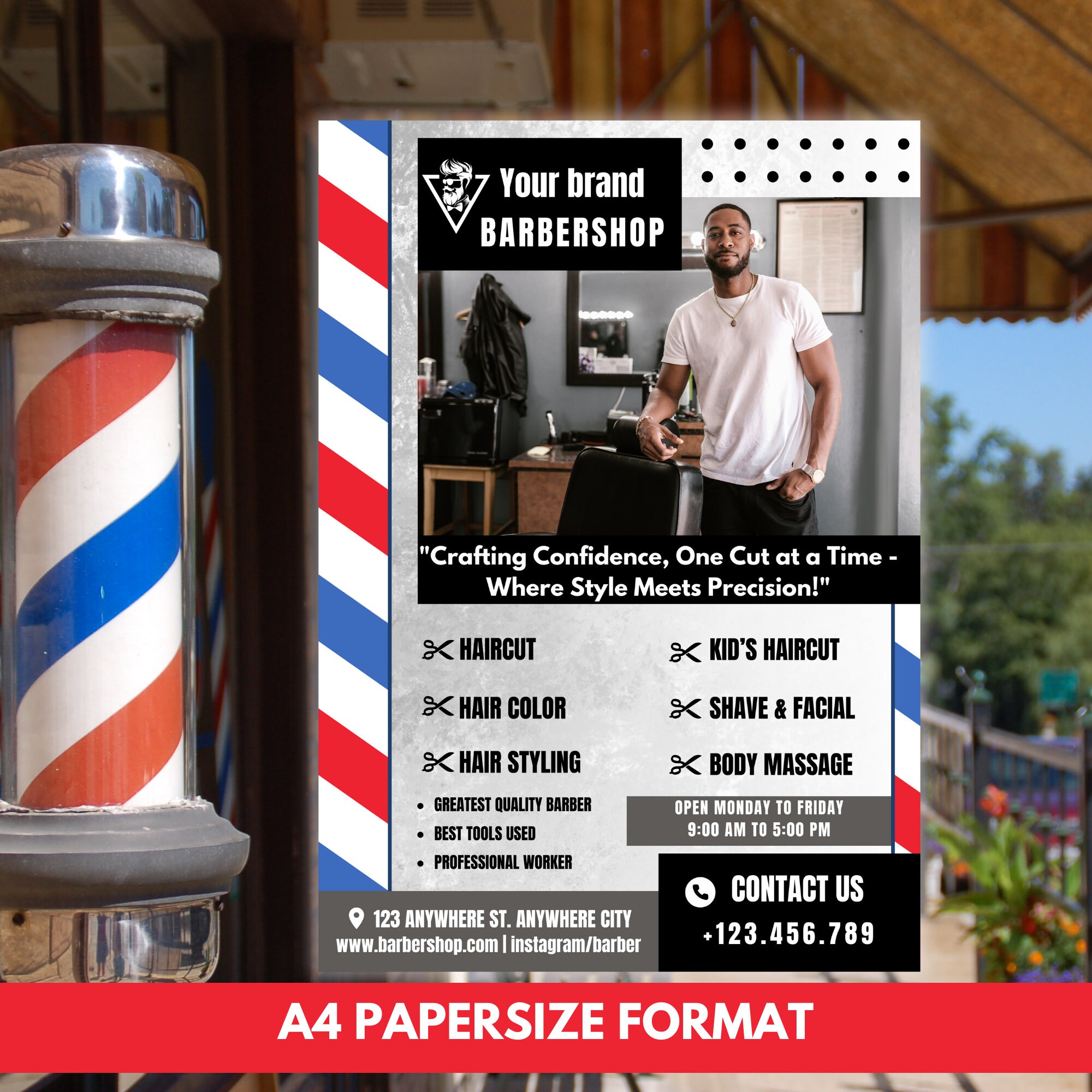 Barbershop Protional Flyer, Digital Editable Template. Canva Premade ...