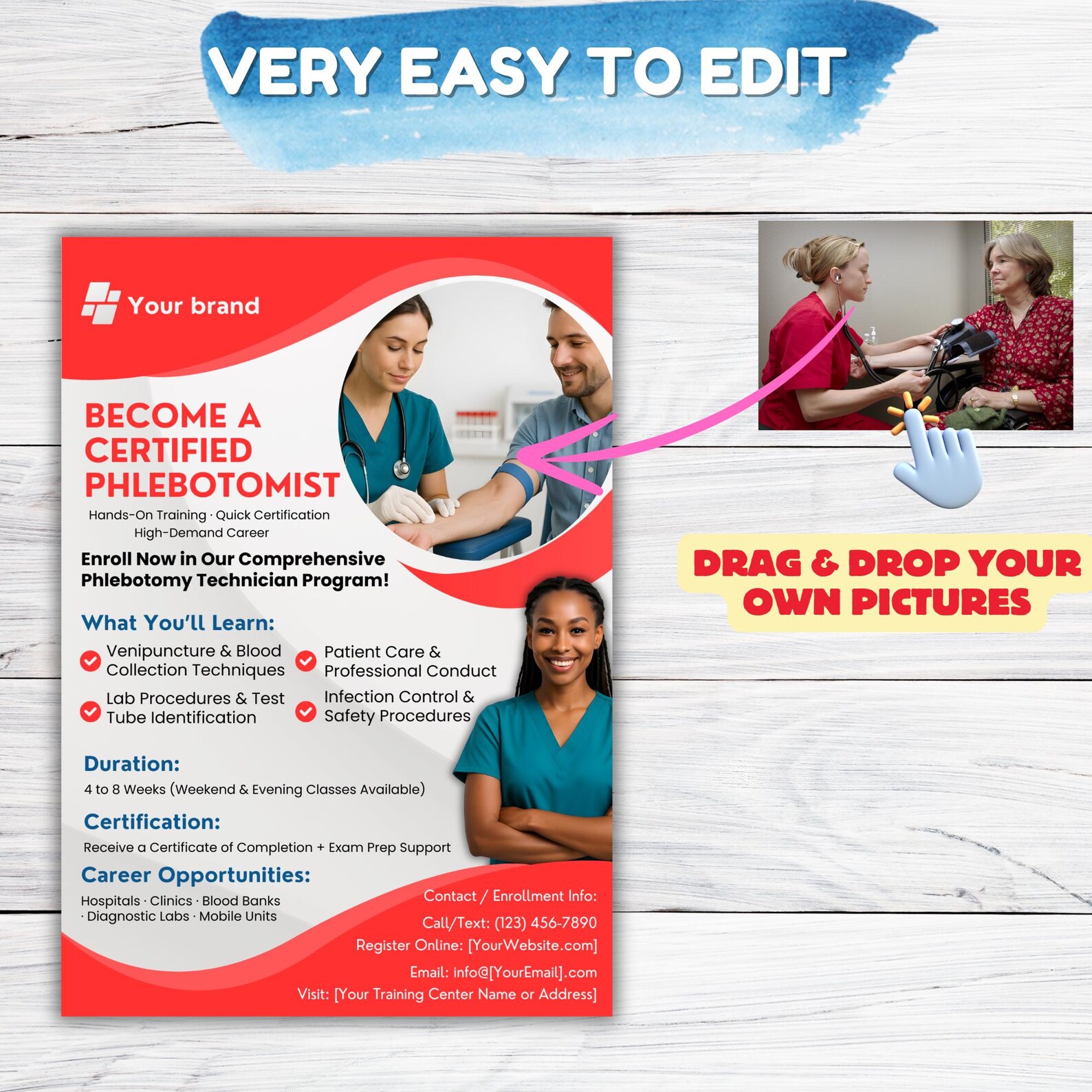 Phlebotomy Training Flyer Template: Editable Medical Course Promo ...