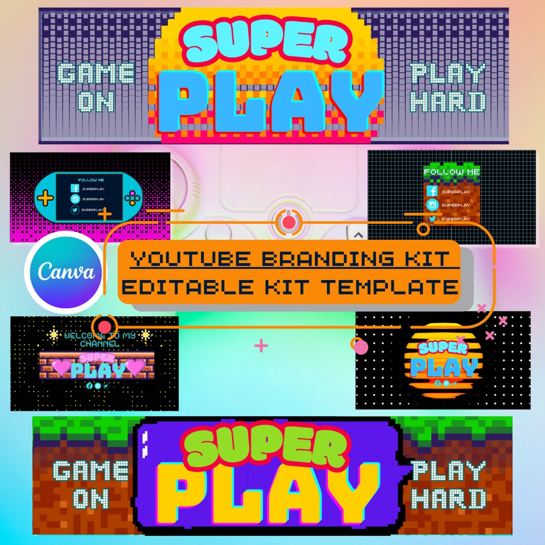 Youtube Gaming Vlog Branding Kit, Editable Digital Download. Canva ...