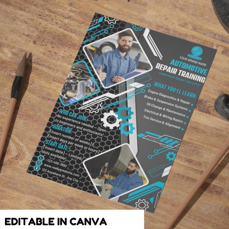 Automotive Repair Training Flyer: Editable Canva Template (A4/A5 ...