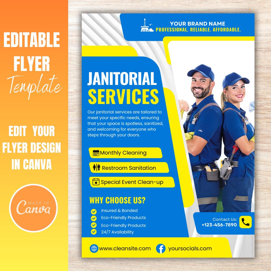 Janitorial Services Flyer Template: Editable Canva Design (A4/A5 ...