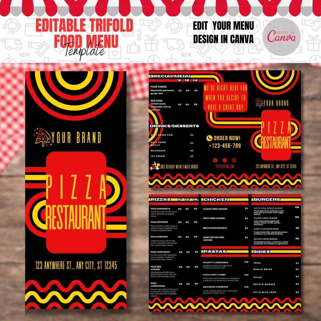 Pizza Menu Template. Tri Fold Pizza Restaurant Menu List Design ...