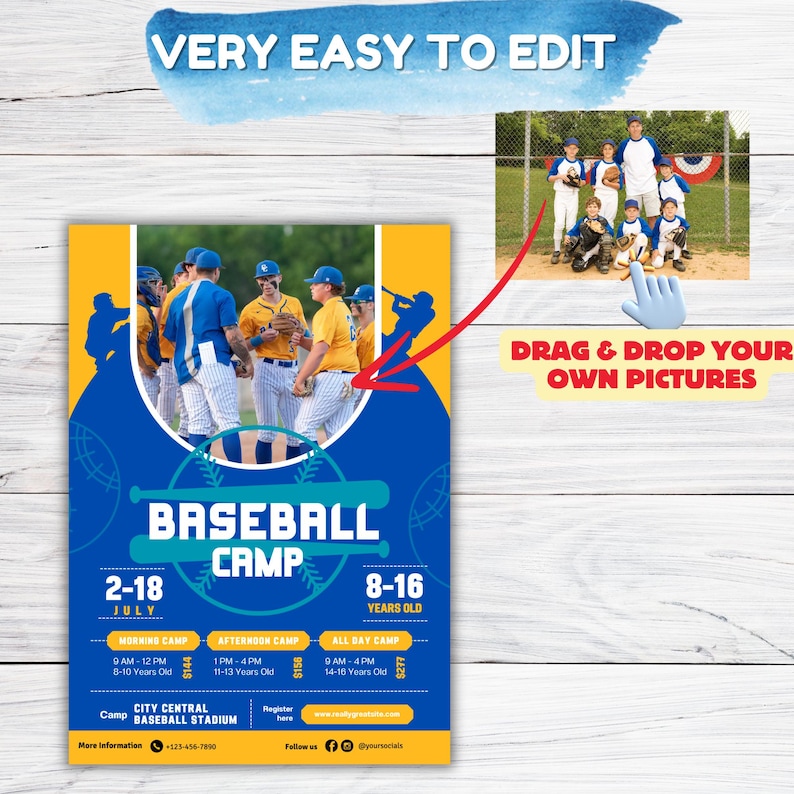 Editable Baseball Camp Flyer Template: Printable Sports Poster (A4 ...