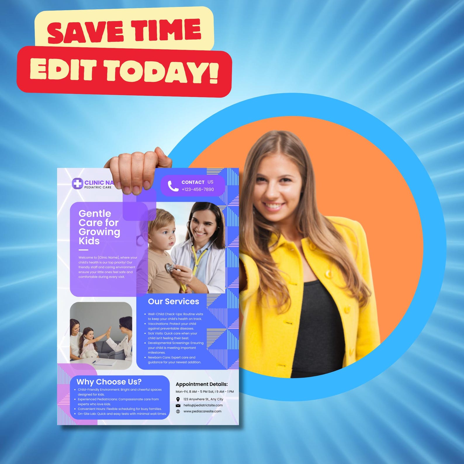 Pediatric Clinic Flyer Template: Editable Canva Design (digital ...