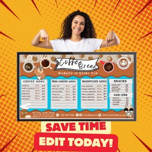 Digital Animated Coffee Shop Menu Board Template - Customizable Design ...