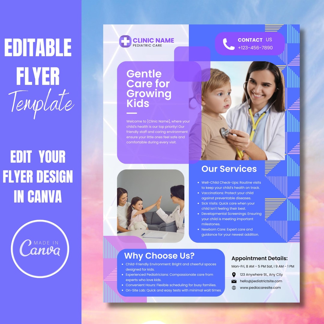 Pediatric Clinic Flyer Template: Editable Canva Design (digital ...