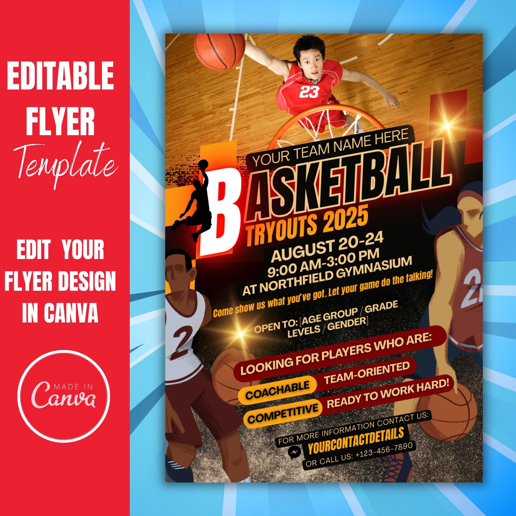 Basketball Tryout Flyer Template: Editable Sports Poster (canva A4 ...