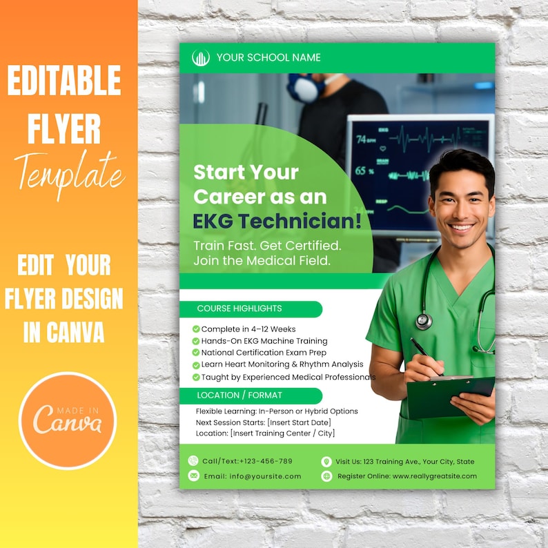 EKG Technician Training Flyer Template: Editable Canva Design (A4 ...