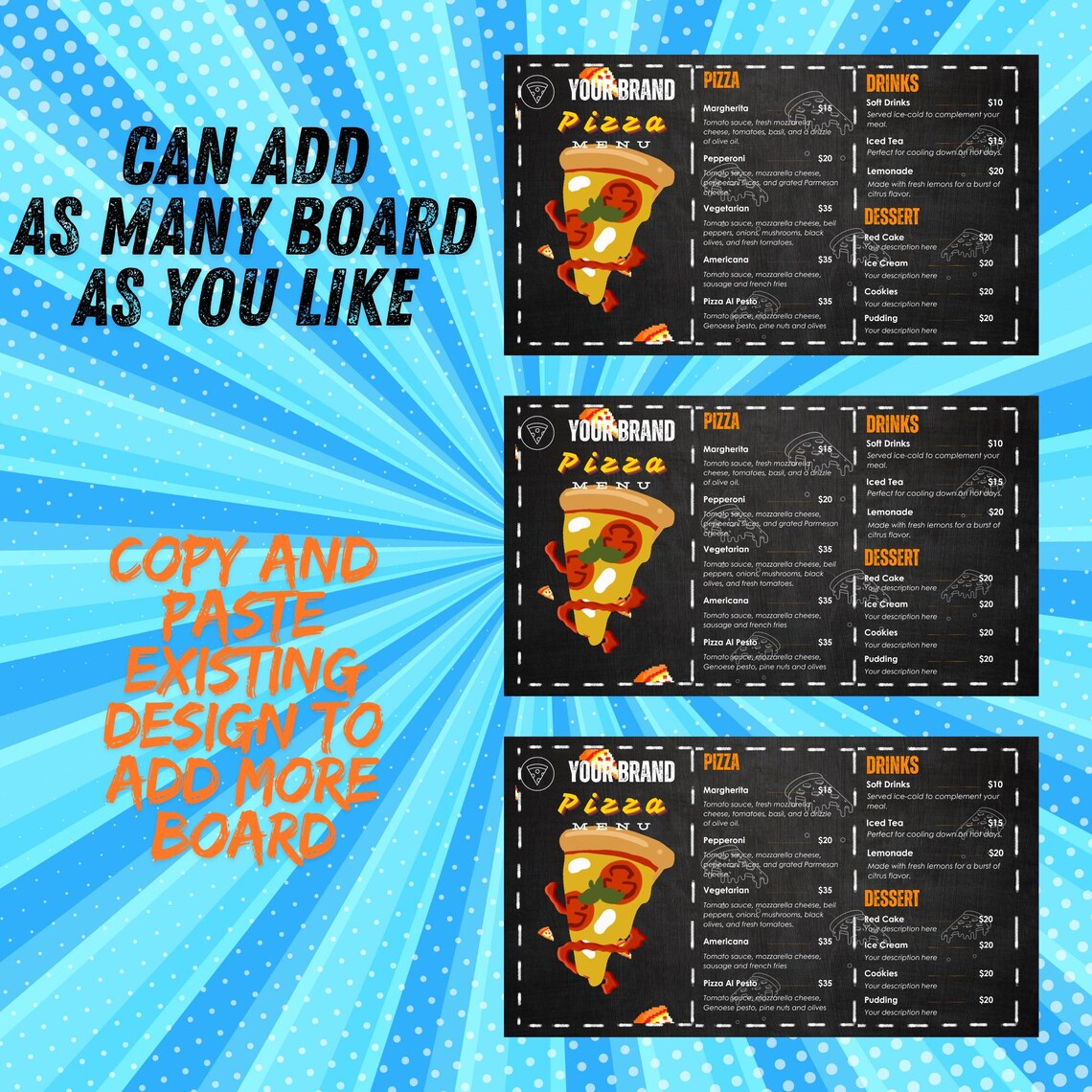 Digital Animated Pizza Menu Board Template - Customizable Design ...
