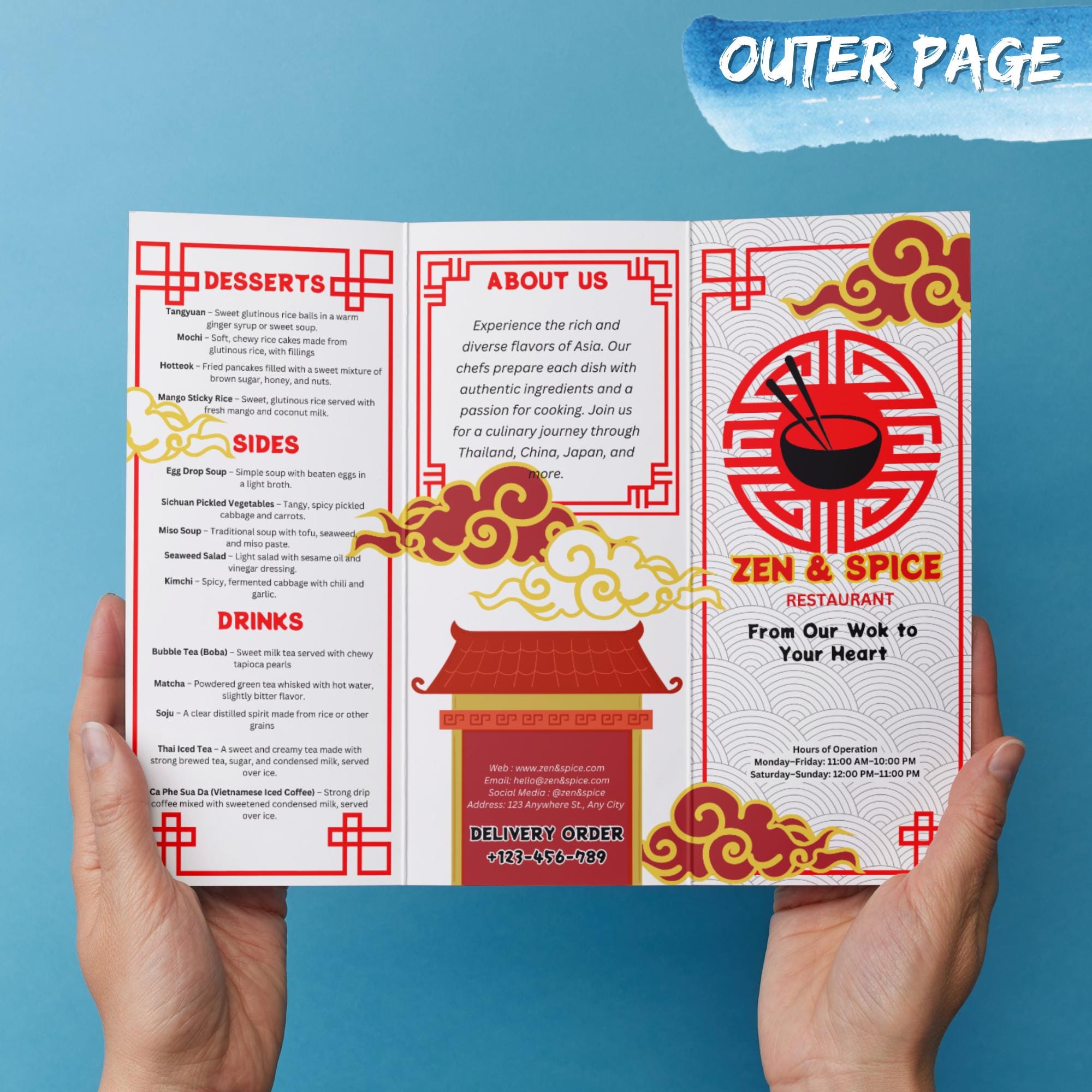 Asian Restaurant Menu Design - Trifold Template. Editable Premade Canva ...