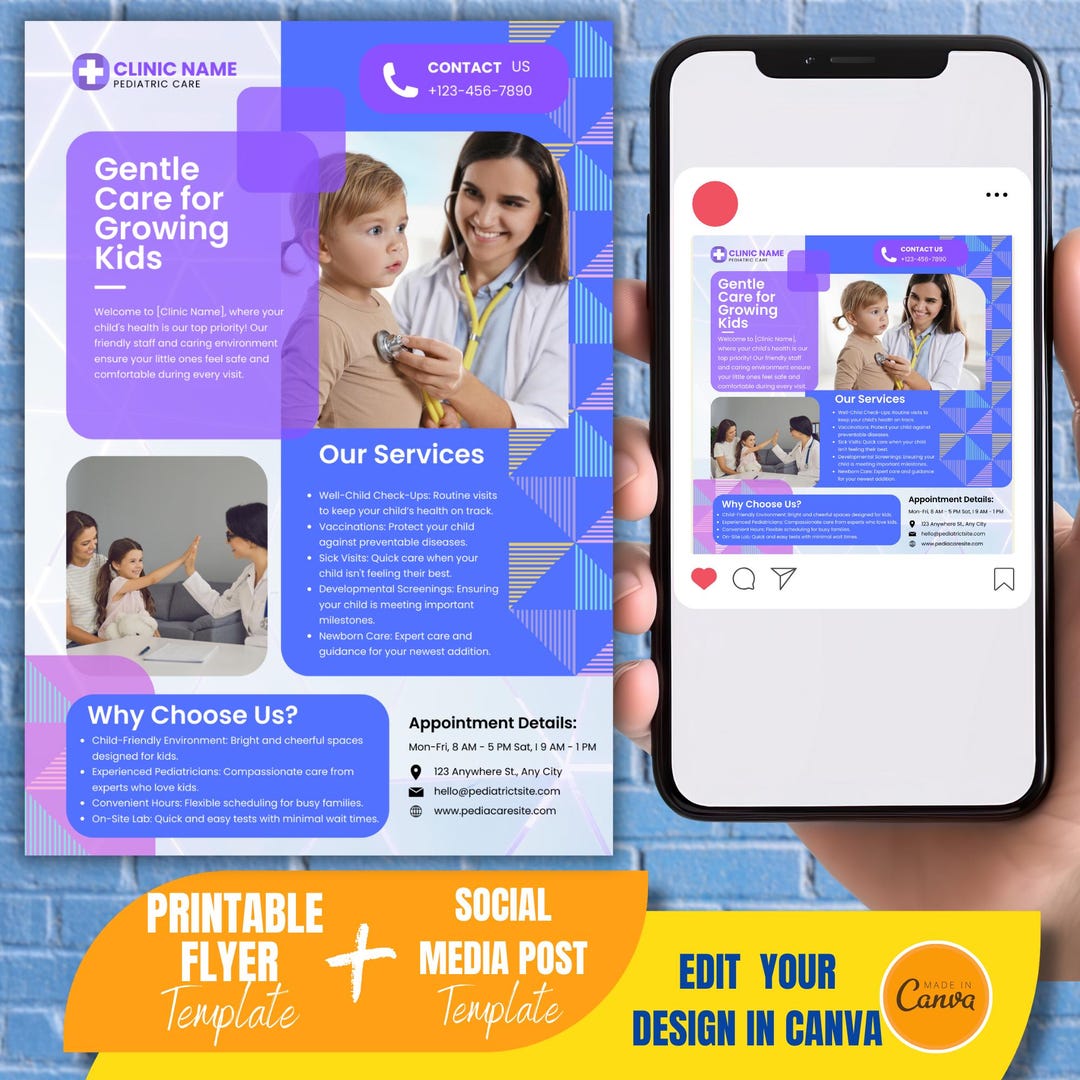 Pediatric Clinic Flyer & Social Media Post Canva Template - Etsy