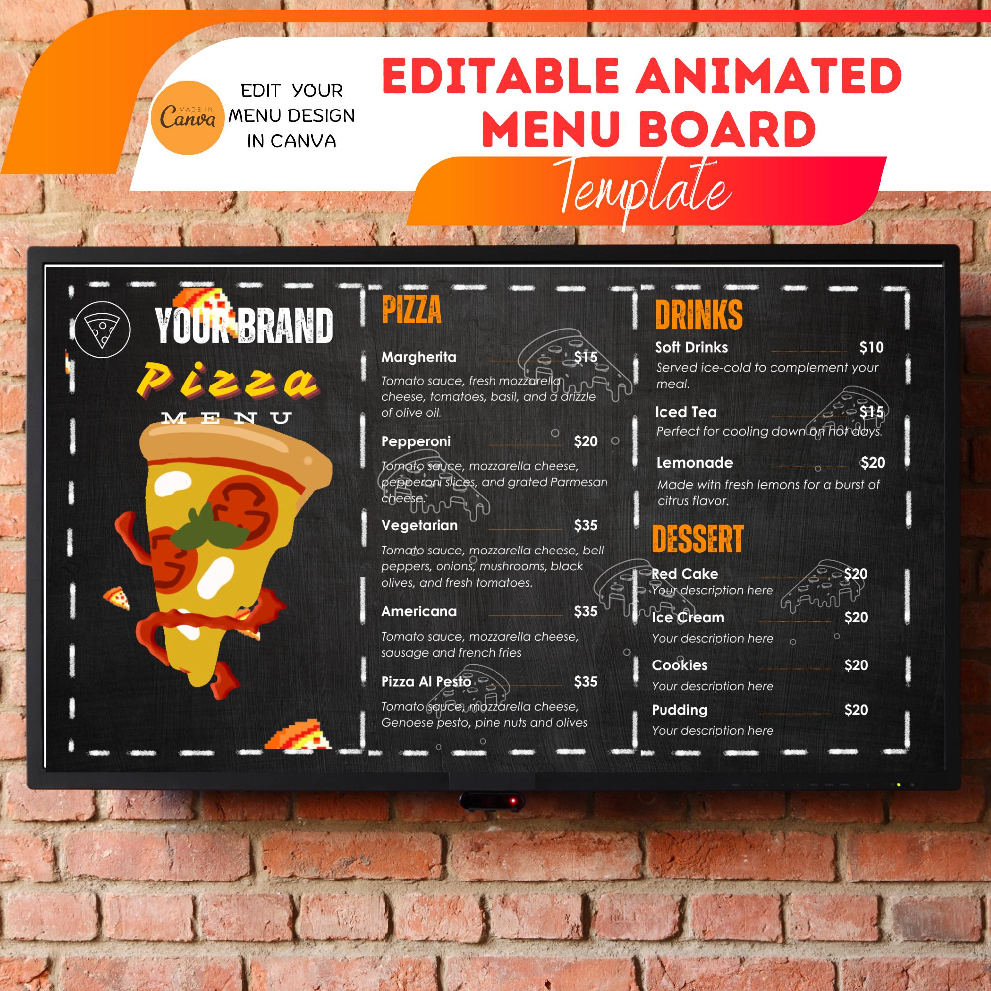 Digital Animated Pizza Menu Board Template - Customizable Design ...