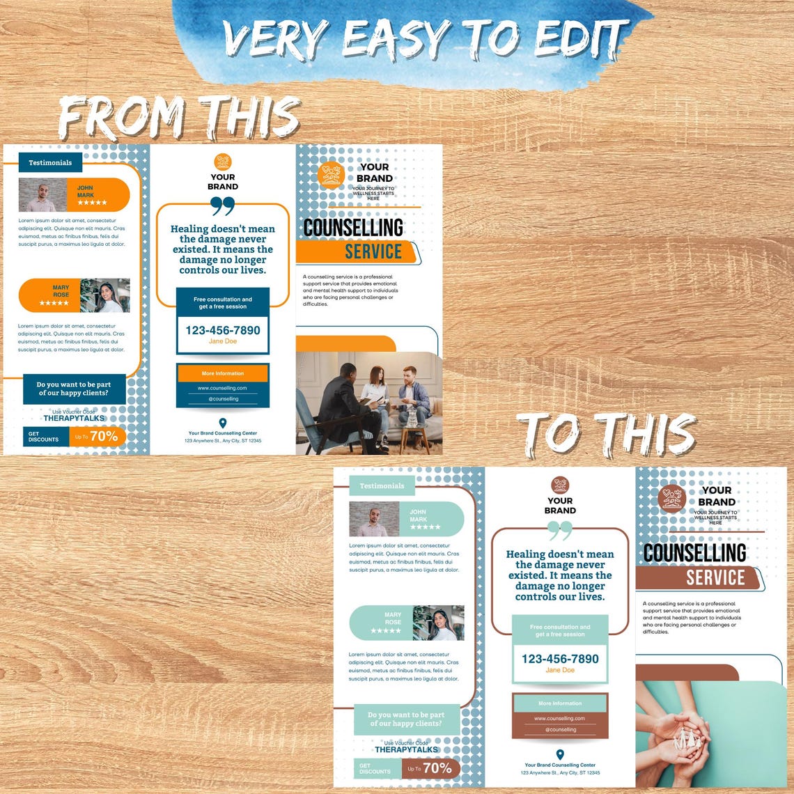Editable Trifold Counseling Brochure Template: Canva Design (instant ...