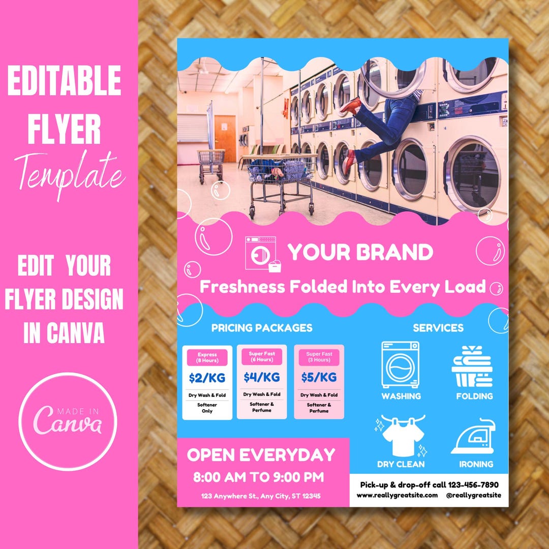 Laundry Shop Flyer Template: Editable Canva Design (digital Download ...