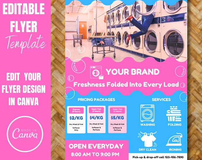 Fully Editable Canva Door Hanger Flyer - Poplin Laundry Service ...