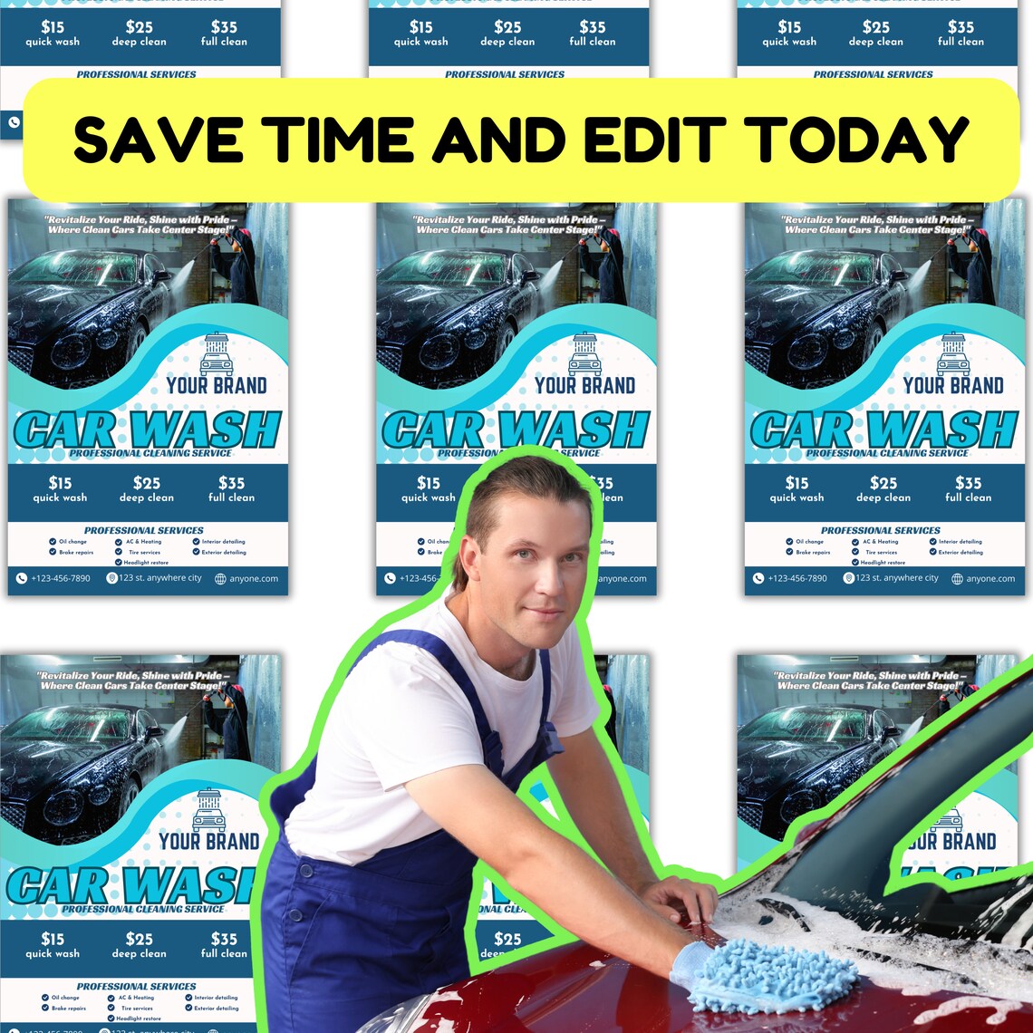 Professional Car Wash Promotion DIY Flyer Template Instant Digital ...