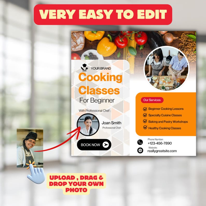 Editable Cooking Class Flyer Template: Chef Training, Baking Workshop ...