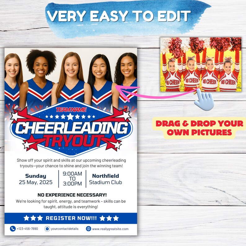 Cheerleading Tryout Flyer Canva Template | Editable Cheerleader ...