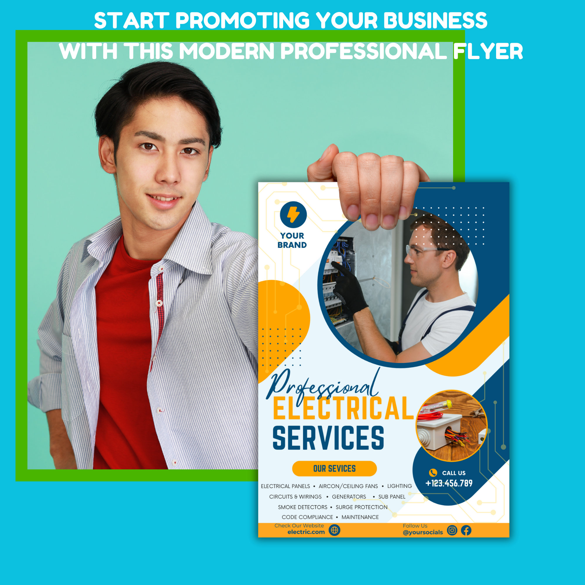 Editable Electrician Flyer Template | Electrical Services Promotional ...