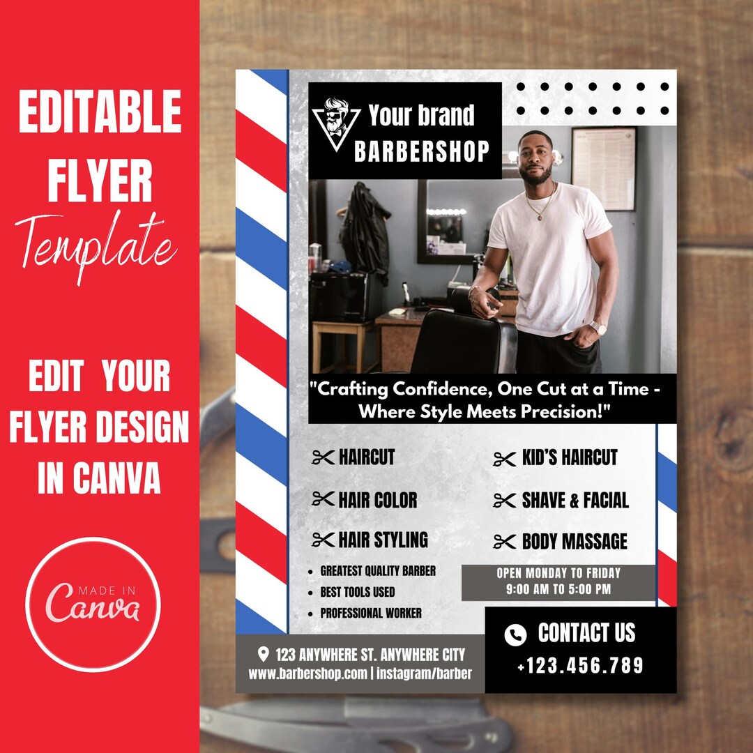 Barbershop Protional Flyer, Digital Editable Template. Canva Premade ...