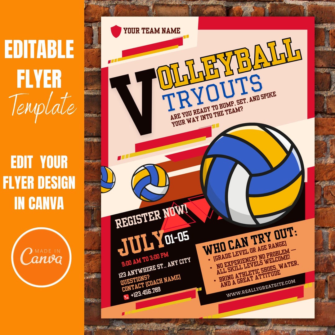 Editable Volleyball Tryout Flyer Template: Canva Poster (printable) - Etsy