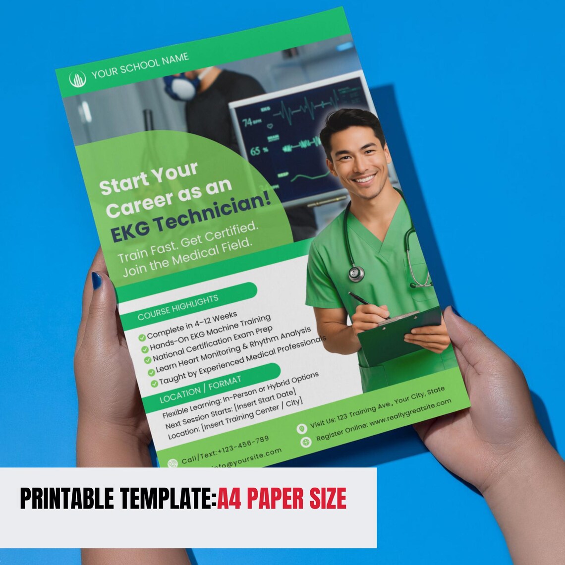 EKG Technician Training Flyer Template: Editable Canva Design (A4 ...