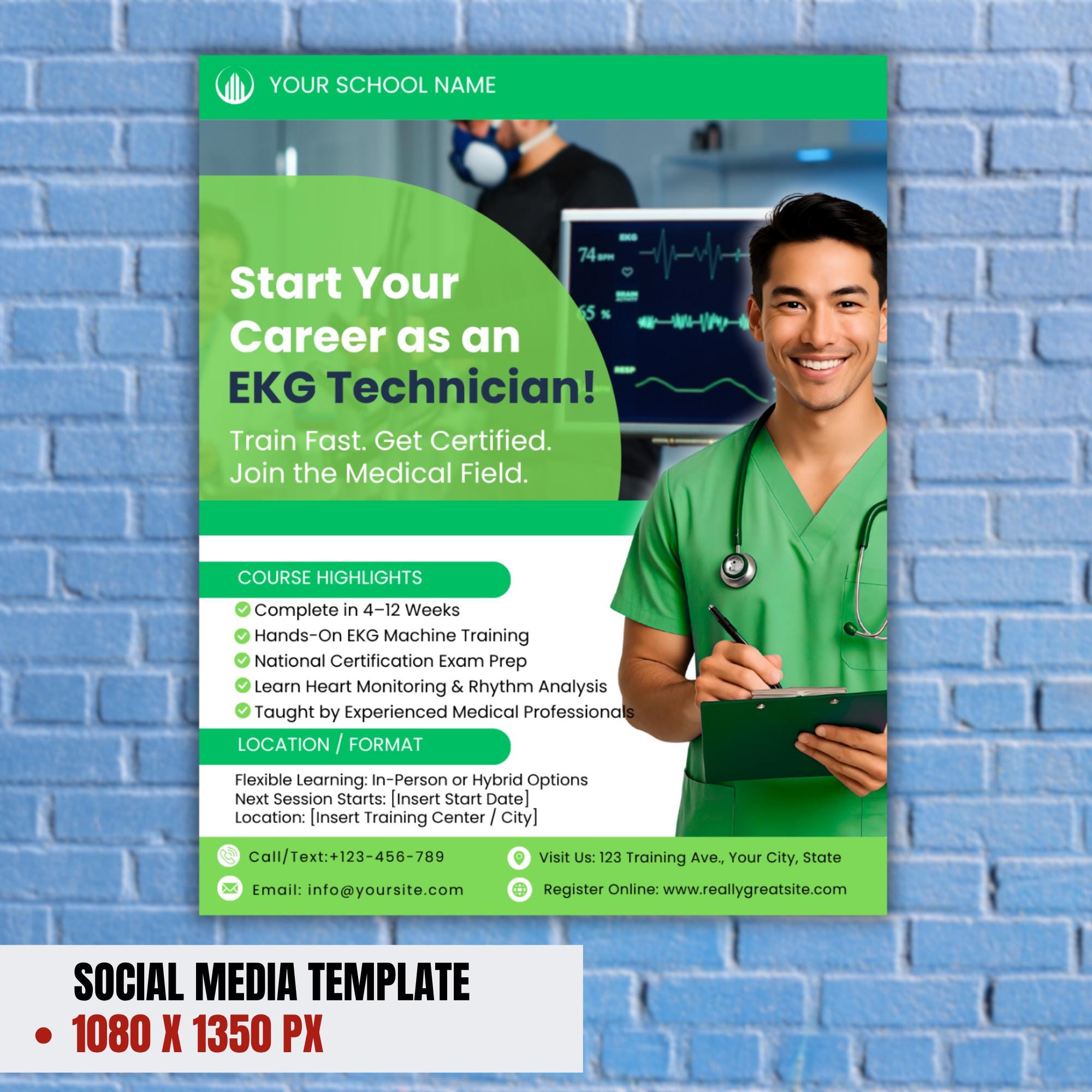 EKG Technician Training Flyer Template: Editable Canva Design (A4 ...