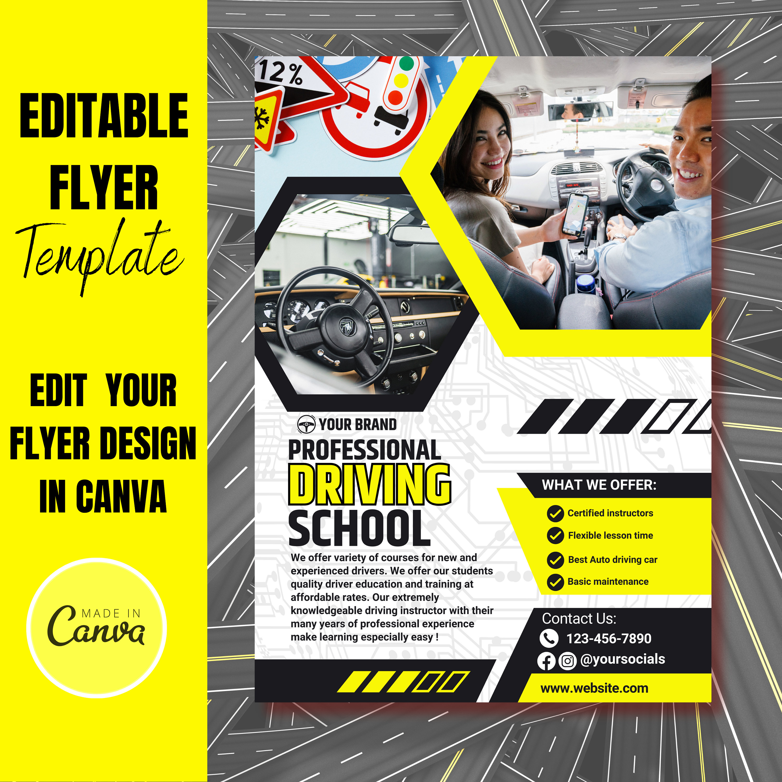 Driving School Flyer Template: Editable Canva Design (digital Download ...