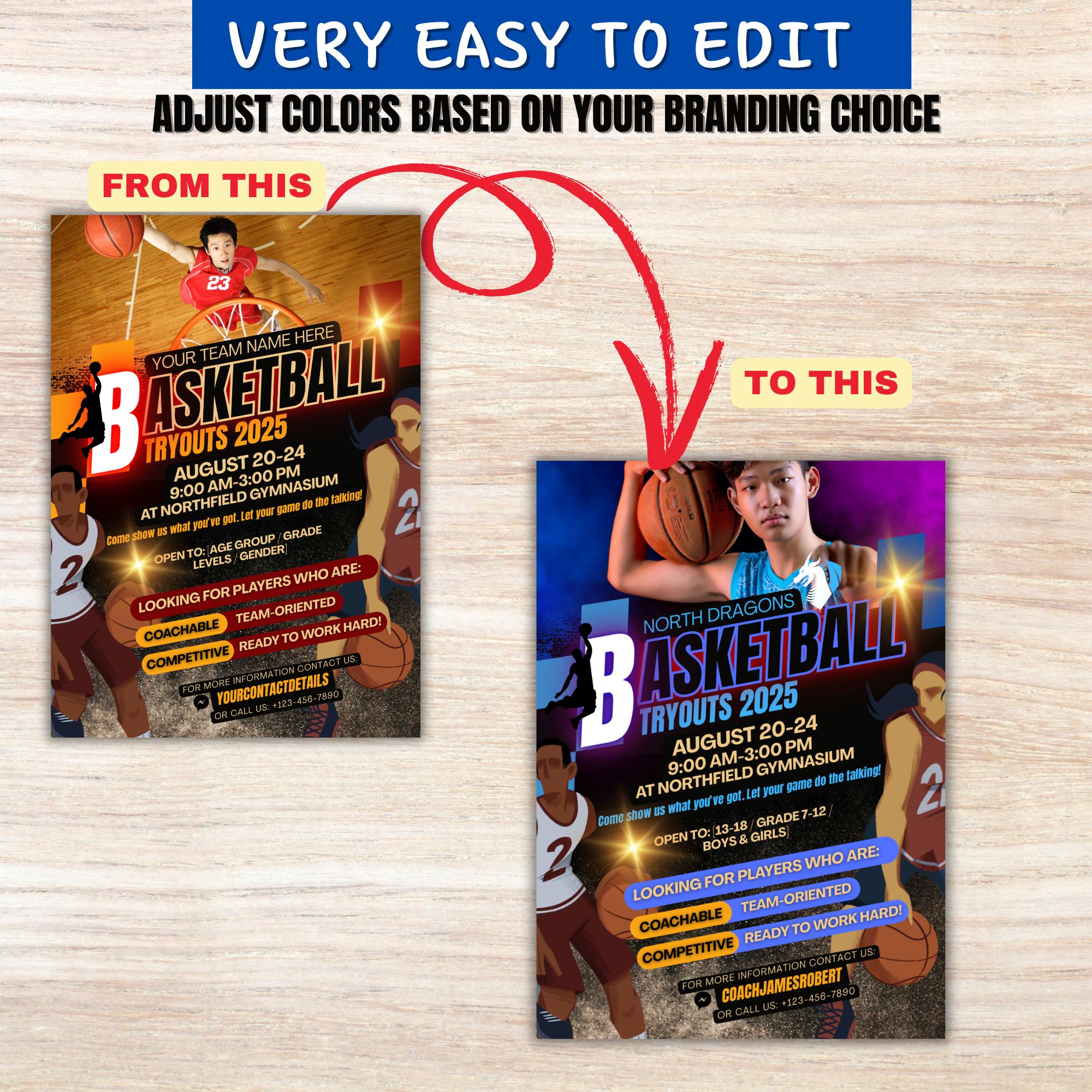Basketball Tryout Flyer Template: Editable Sports Poster (canva A4 ...
