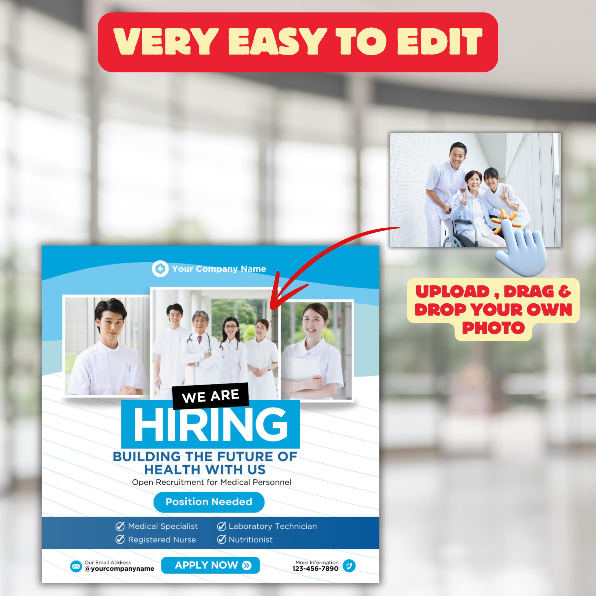Medical Staff Hiring Flyer Template | Editable Recruitment Ad Design ...
