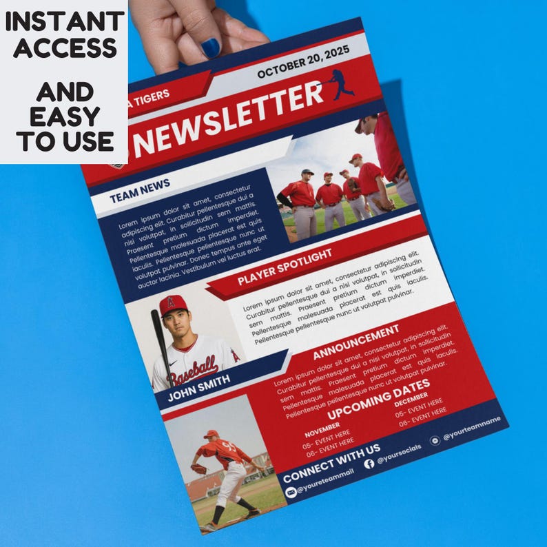 Editable Baseball Newsletter Template: Canva Sports Team Flyer (digital ...