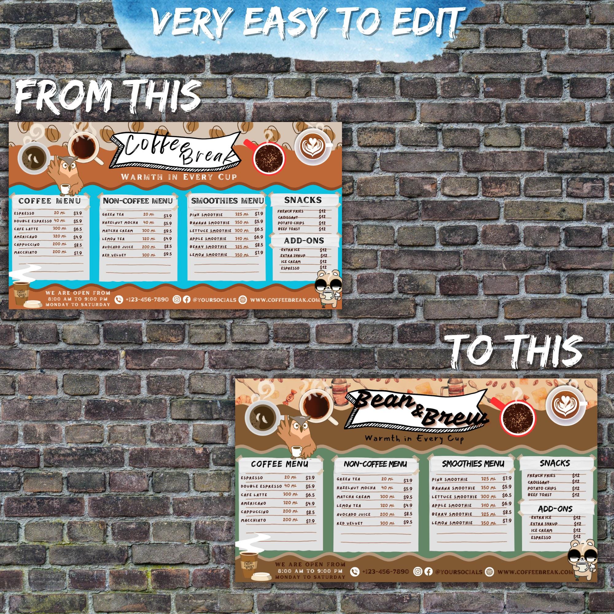 Digital Animated Coffee Shop Menu Board Template Customizable Design ...