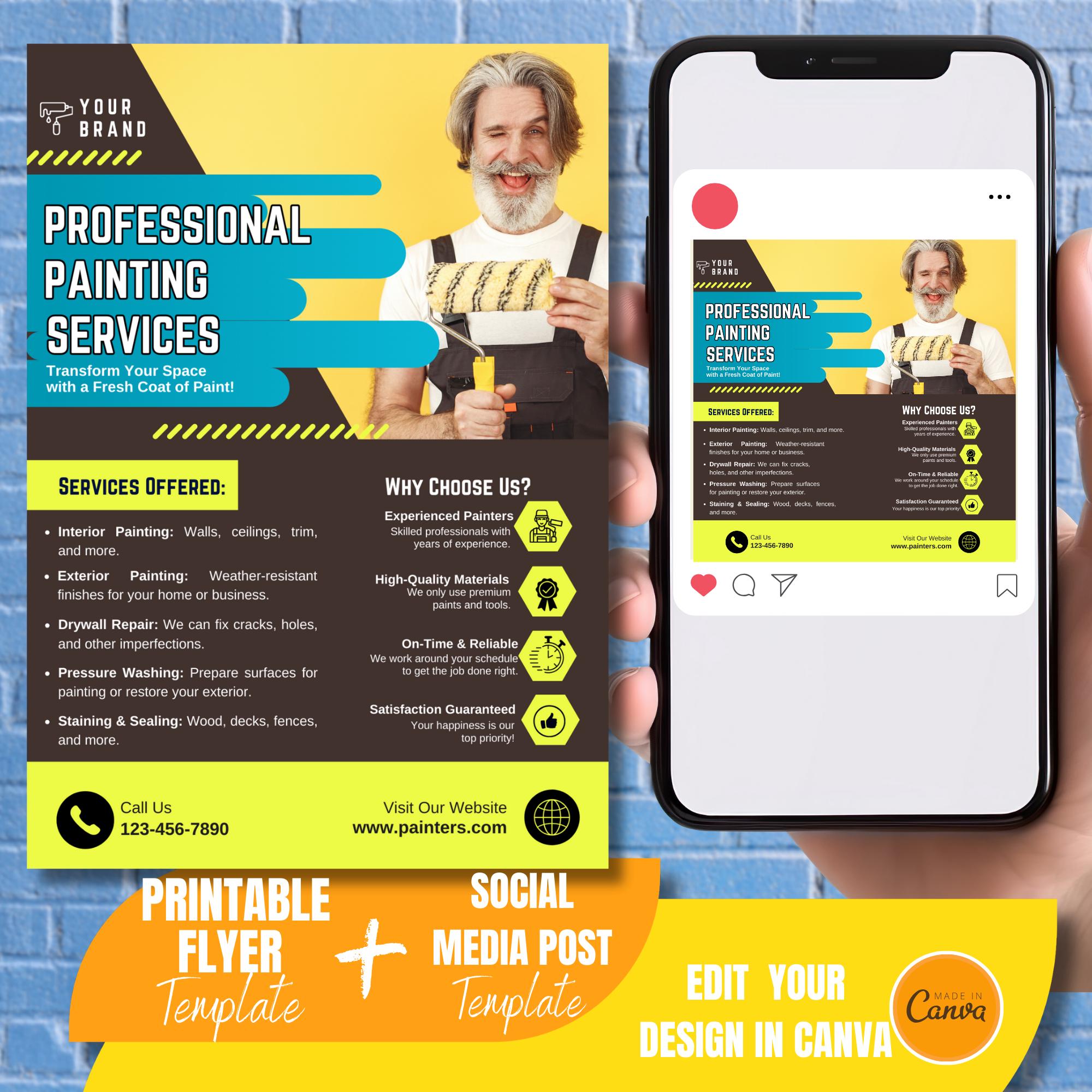 Painting Services Flyer Template | Editable Flyer Design for Painting ...