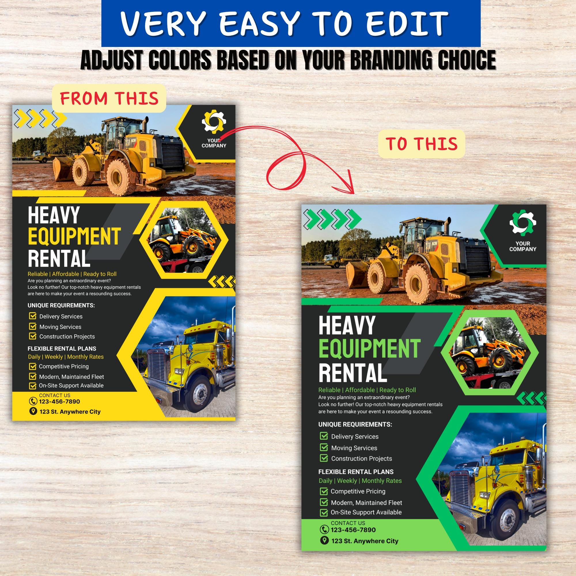 Heavy Equipment Rental Flyer Template Design | Editable Construction ...