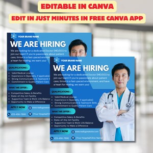 Professional Doctor Hiring Flyer Template | Editable Canva Medical ...