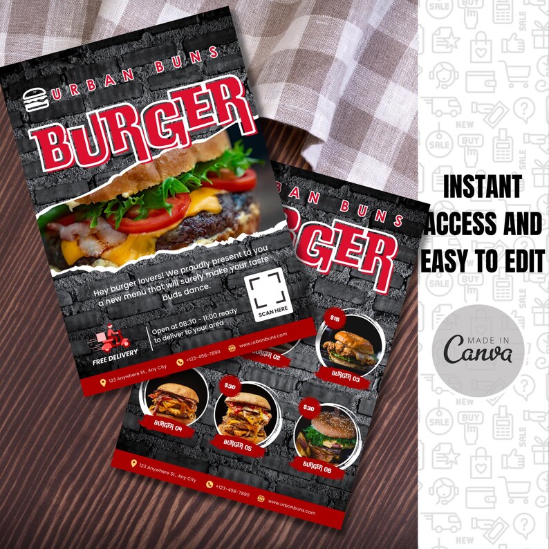 Burger Menu Flyer Template Customizable Restaurant Design. Premade ...