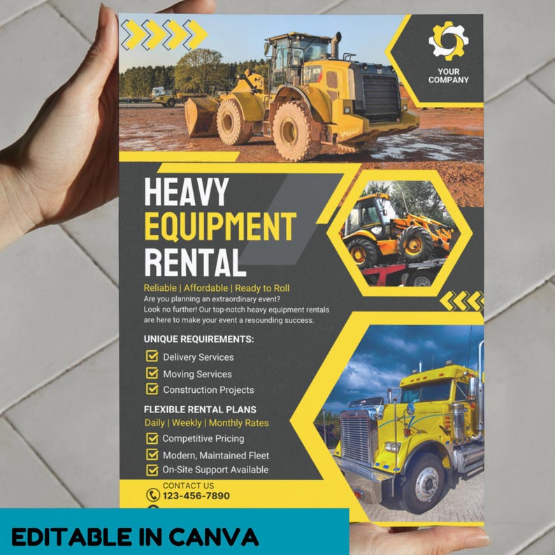 Heavy Equipment Rental Flyer Template Design | Editable Construction ...