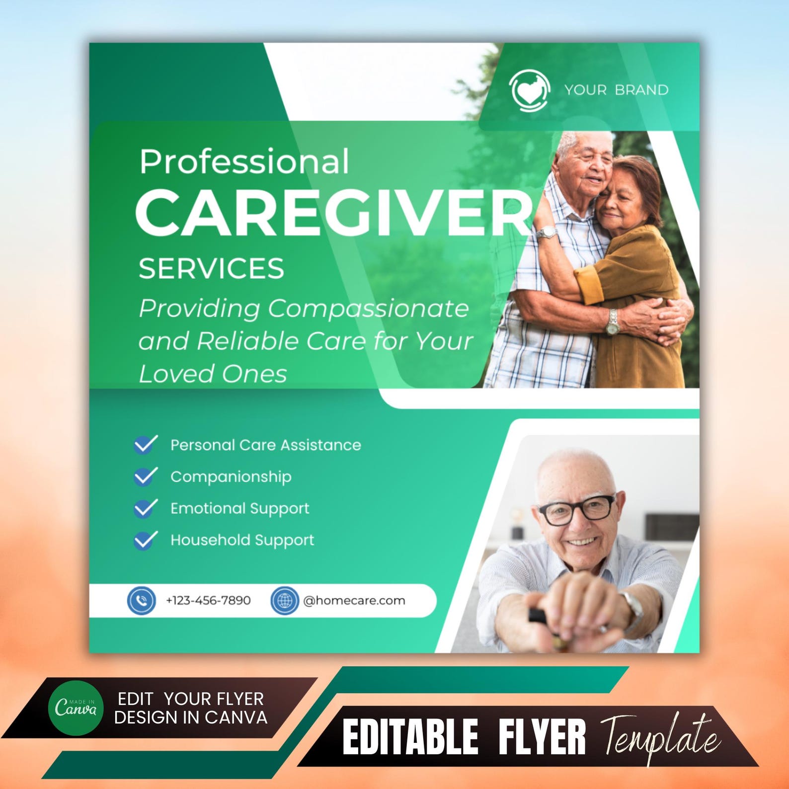 Professional Caregiver Services Flyer Template. Digital Flyer for ...