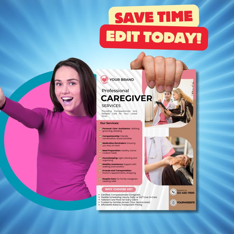 Caregiver Services Flyer Template: Editable Canva Design (digital ...