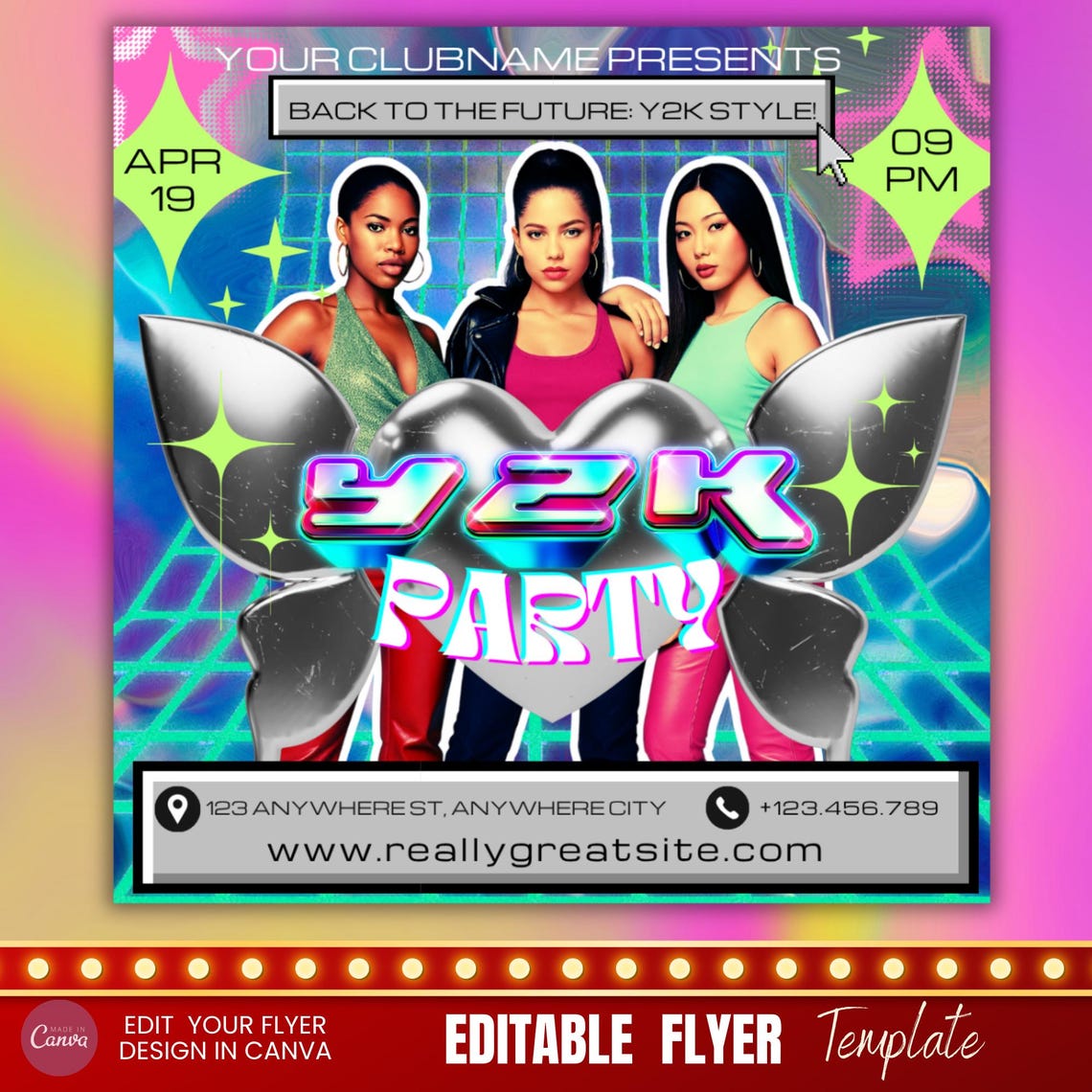 Editable Y2K Party Flyer Template | Retro 2000s Club Poster Design ...