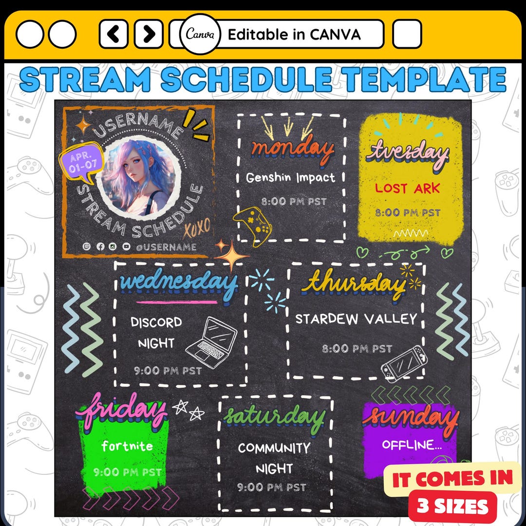Stream Schedule Template. Gaming Streams Schedule Template Design ...