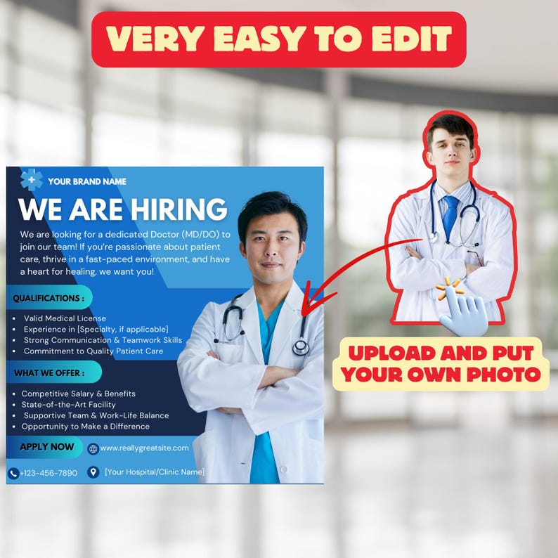 Doctor Hiring Flyer Template: Editable Medical Recruitment Poster ...