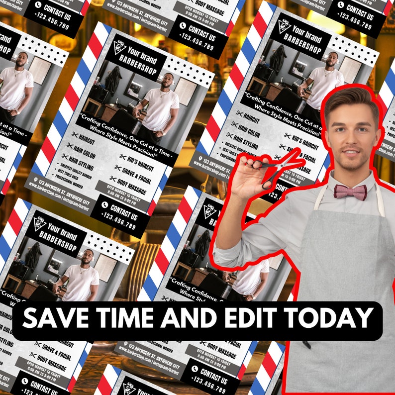 Barbershop Protional Flyer, Digital Editable Template. Canva Premade ...