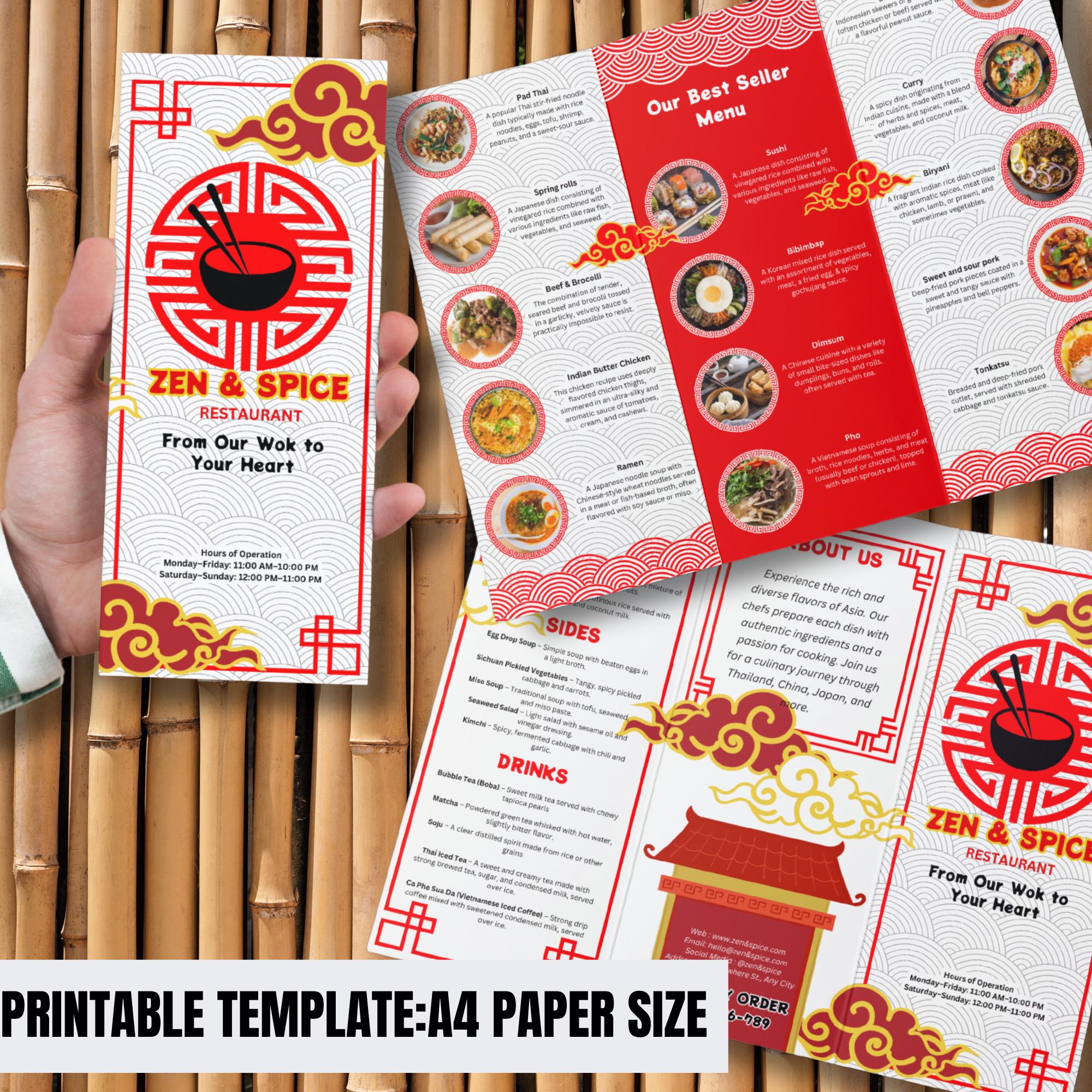 Asian Restaurant Menu Design - Trifold Template. Editable Premade Canva ...