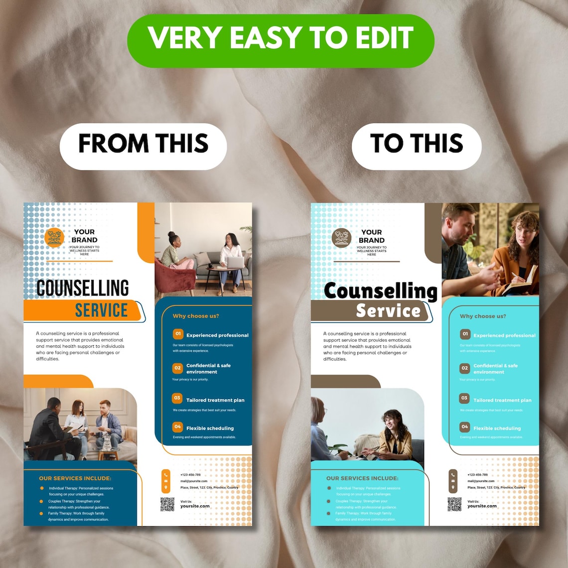 Counseling Psychology Therapy Flyer Template Customizable Premade CANVA ...