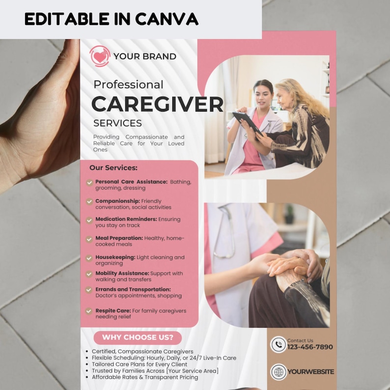 Caregiver Services Flyer Template: Editable Canva Design (digital ...