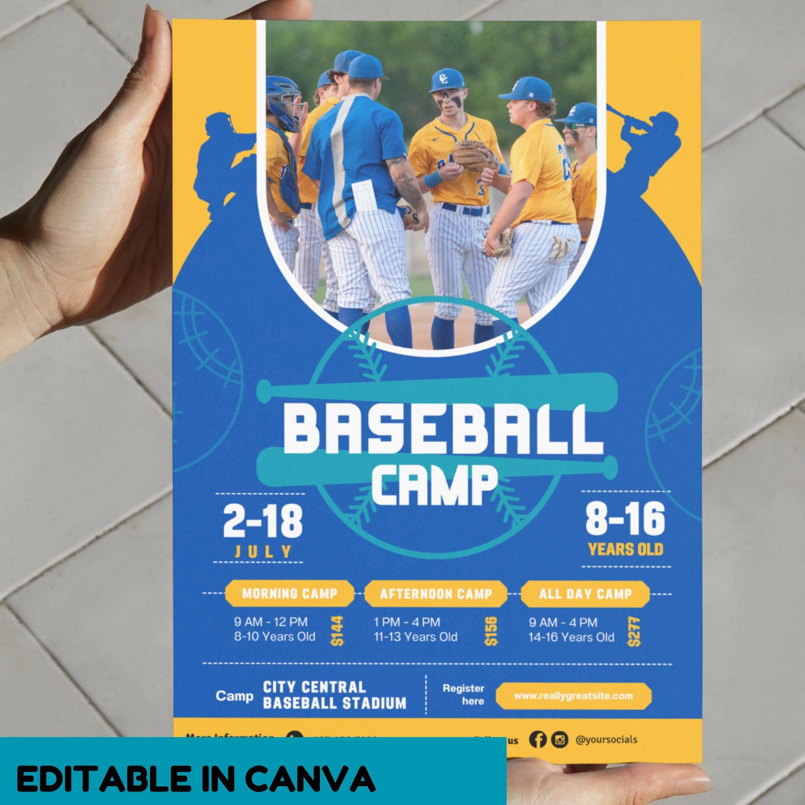 Editable Baseball Camp Flyer Template | Printable Sports Camp Poster ...