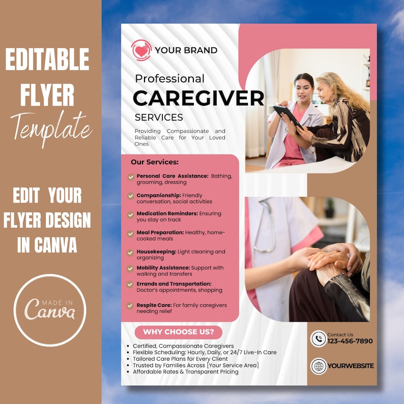 Caregiver Services Flyer Template: Editable Canva Design (digital ...