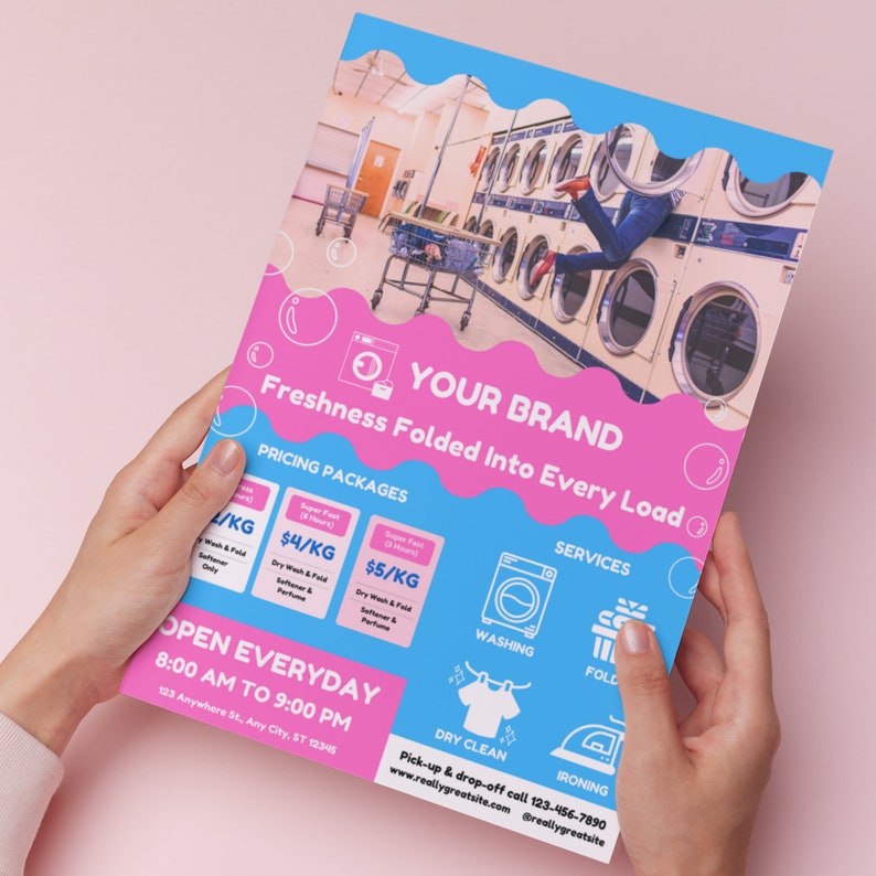Laundry Shop Flyer Template: Editable Canva Design (digital Download ...